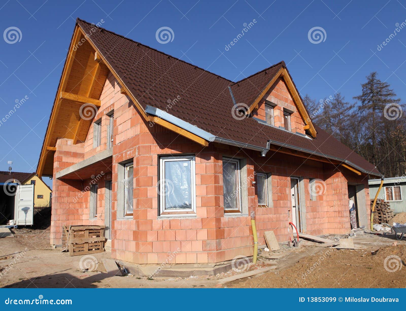 Brick house being built stock image. Image of brick, construction ...