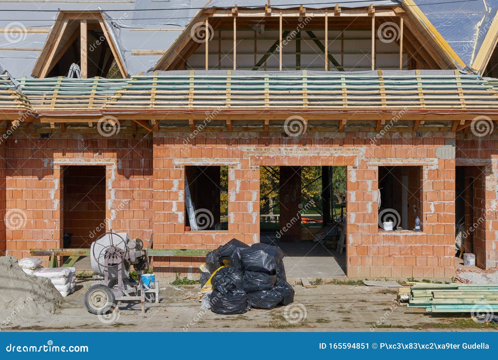 Brick House Construction stock image. Image of detached - 165594851