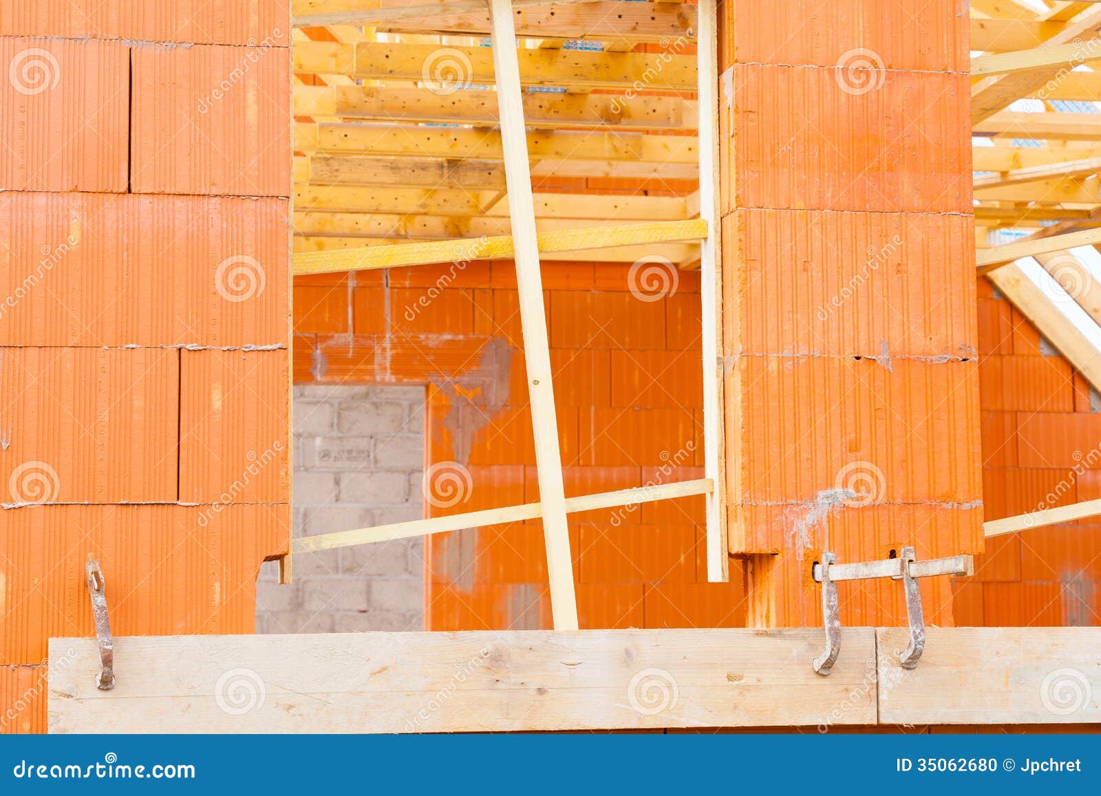 Brick House Under Construction Stock Photo - Image of concrete, cement ...
