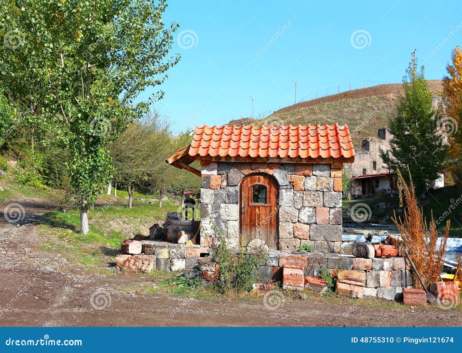 Brick hut stock photo. Image of tree, colorful, building - 48755310