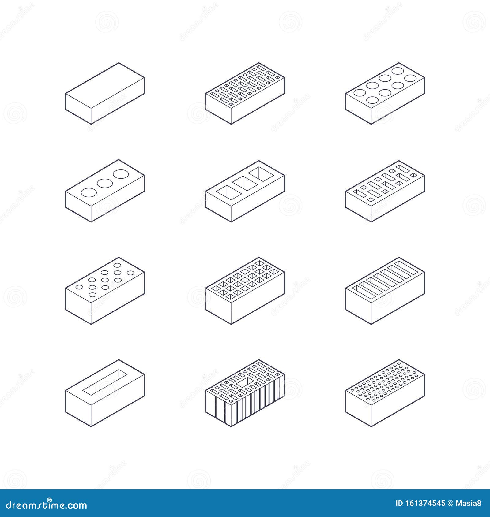 Brick Isometric Icons in Line Style, Vector Stock Vector - Illustration ...