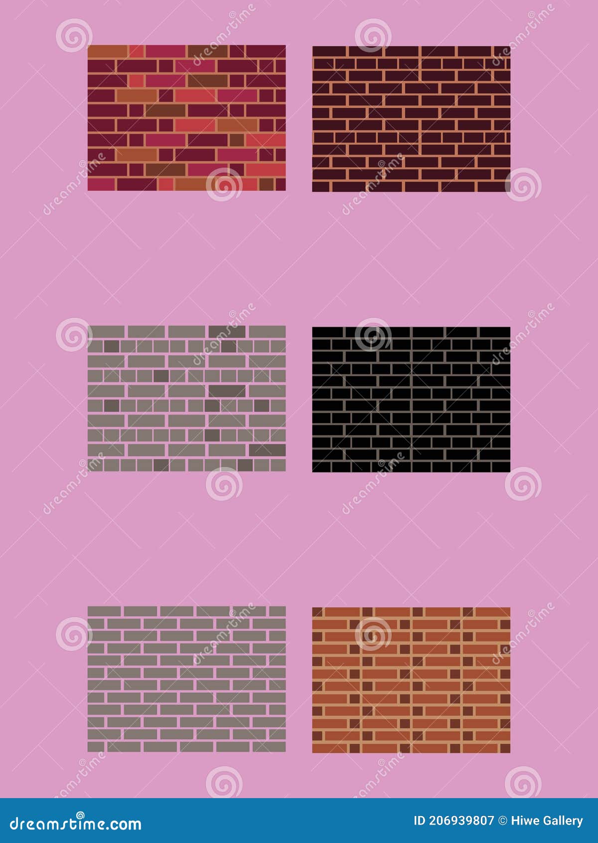 Brick Layer Cartoon Icon Set. Isolated on Pink Background in Flat Style ...