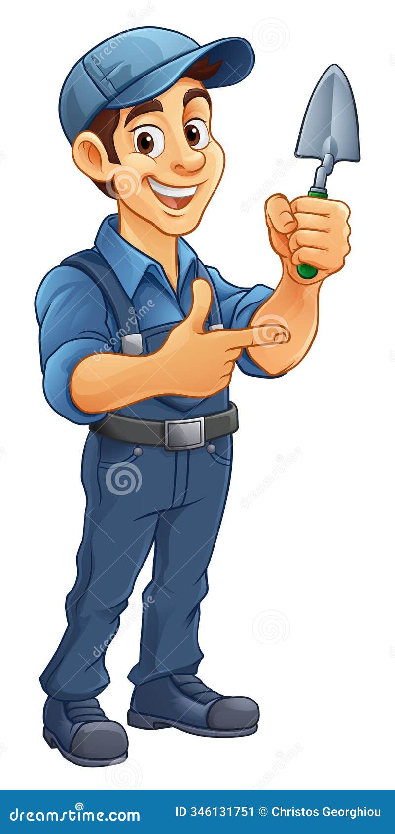 Brick Layer Mason Builder Cartoon Man Pointing Stock Illustration ...