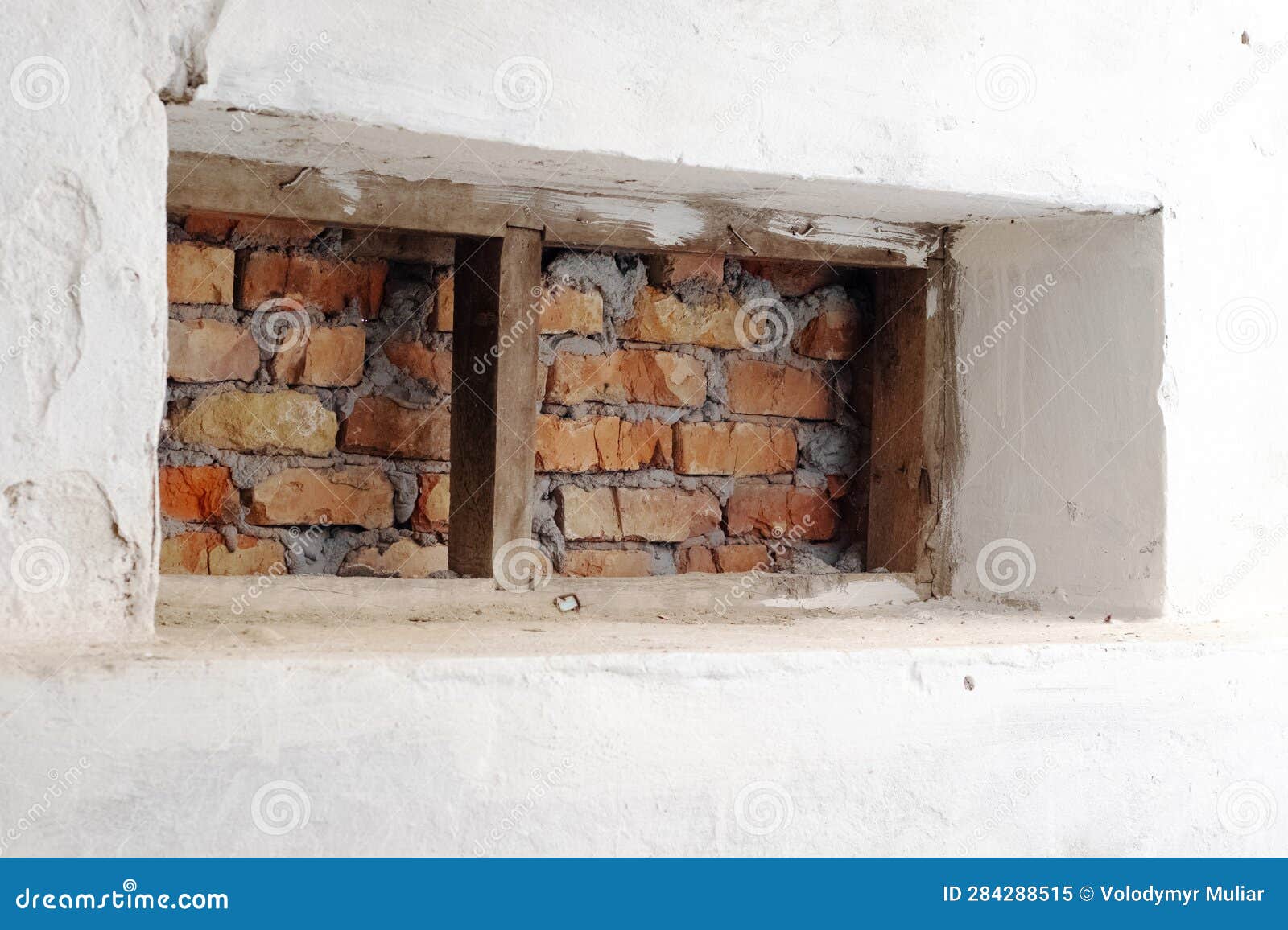 Old Brick-lined Window In Old Abandoned House. Stock Photo ...