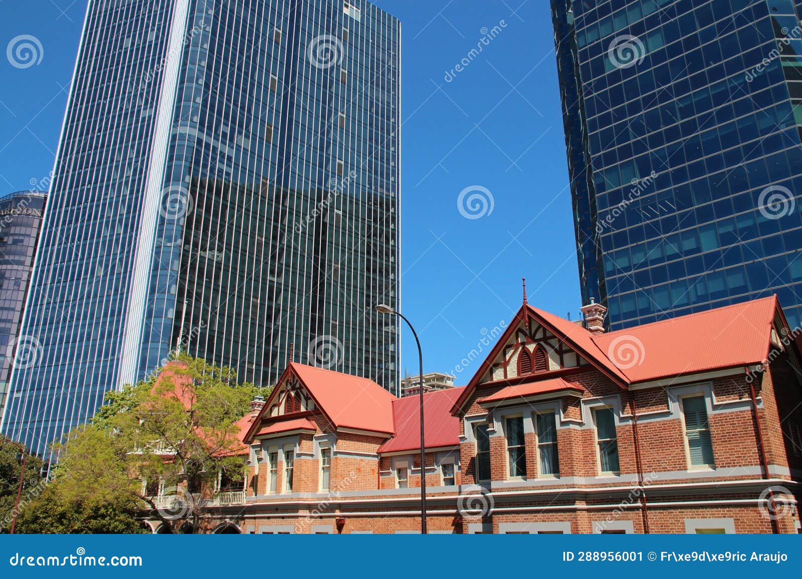 Brick Mansion and Skyscrapers - Perth - Western Australia Stock Image ...