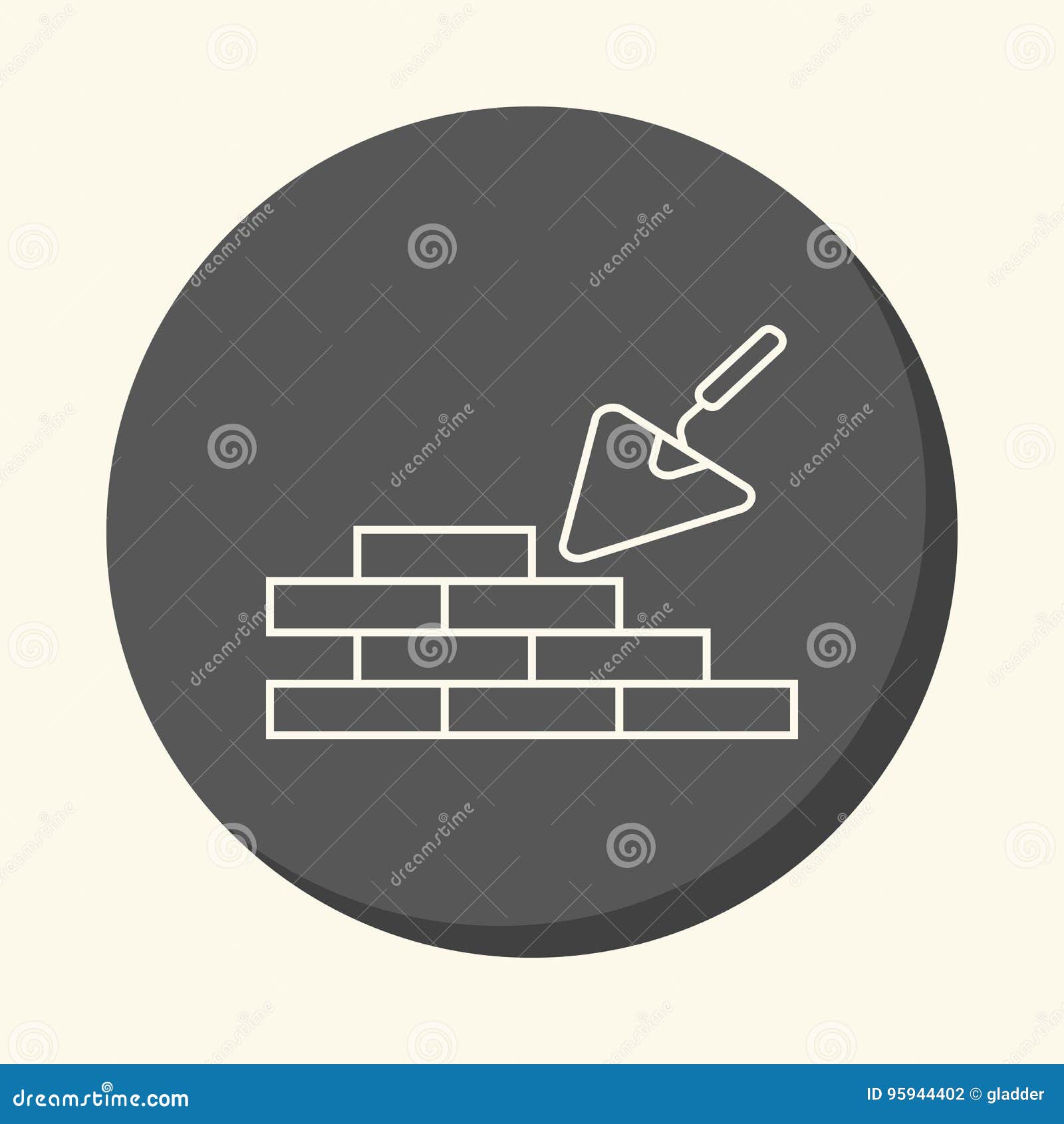 Brick Masonry and Trowel for Brickwork, Round Linear Icon with the ...