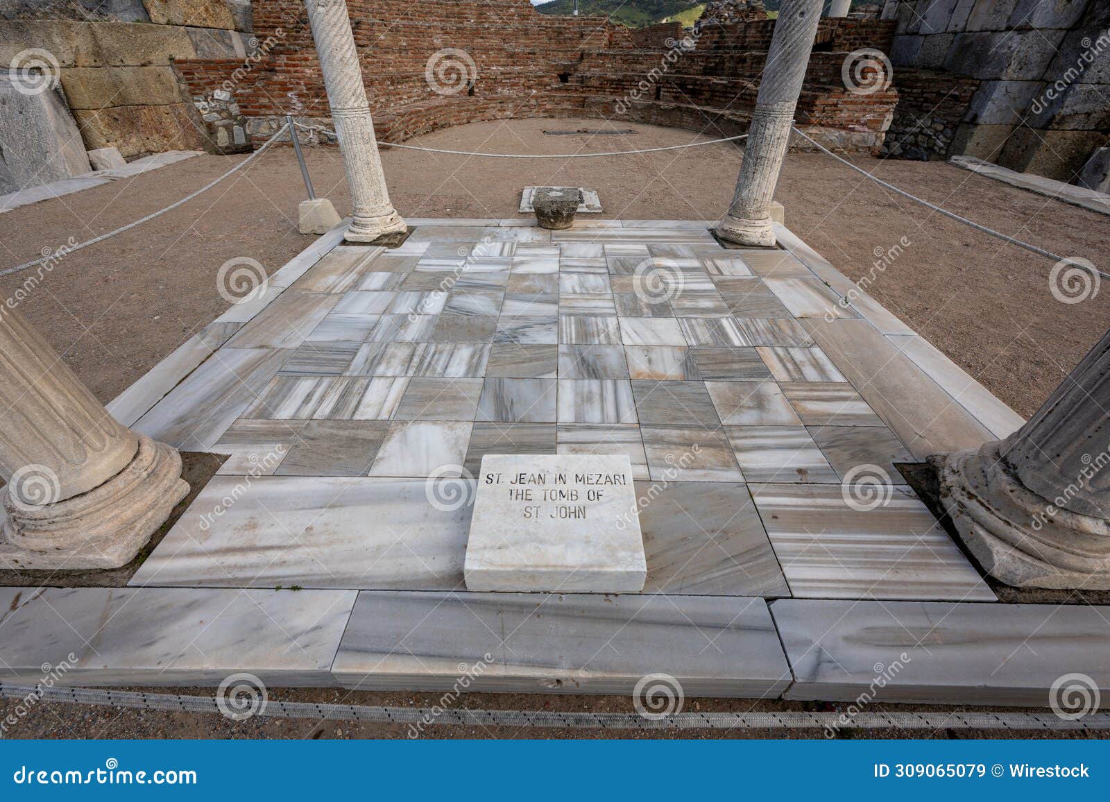 Brick Memorial on Ground with Pillars in Ephesus, Turkey Editorial ...