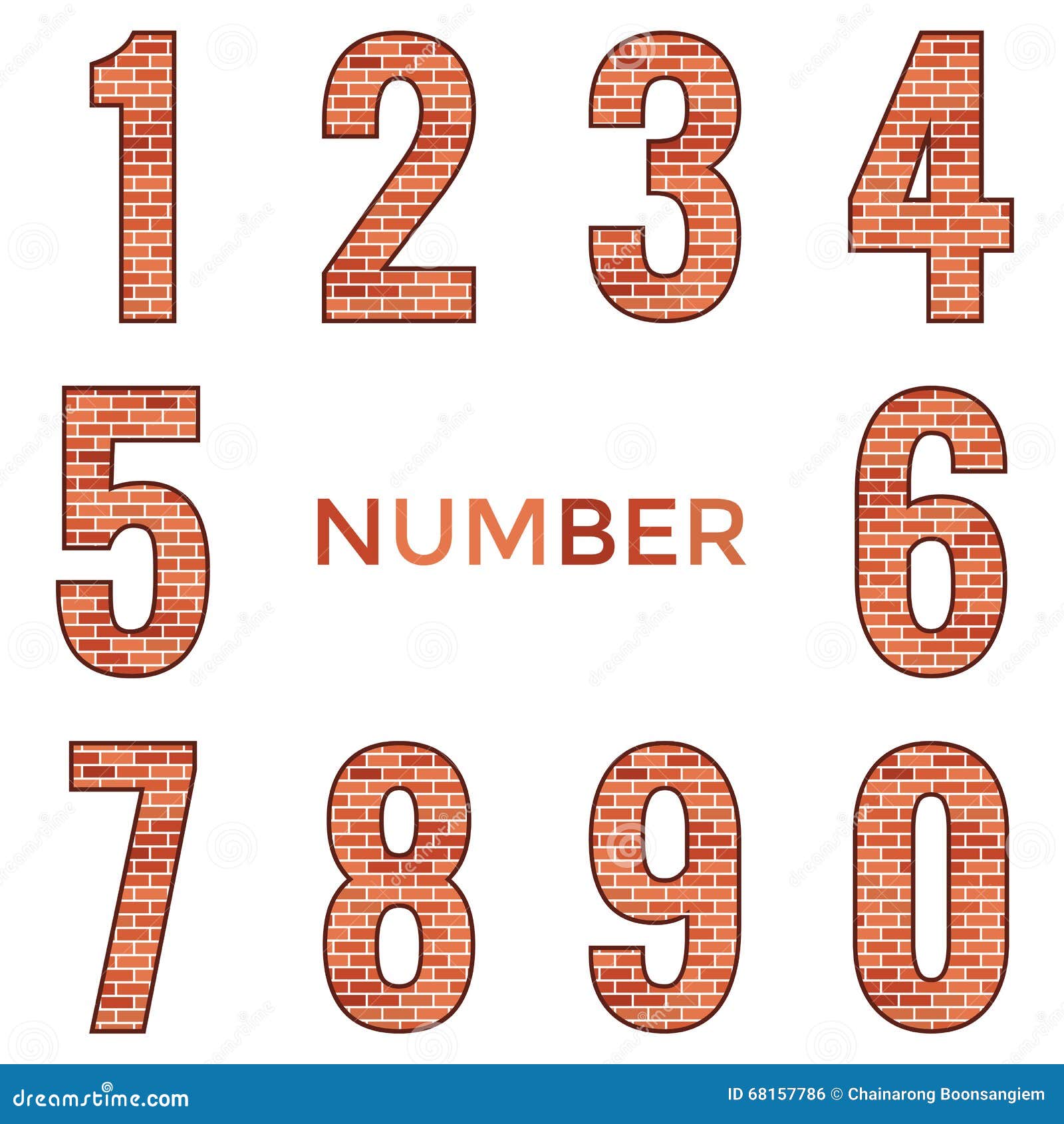 Brick Number Set stock vector. Illustration of number - 68157786
