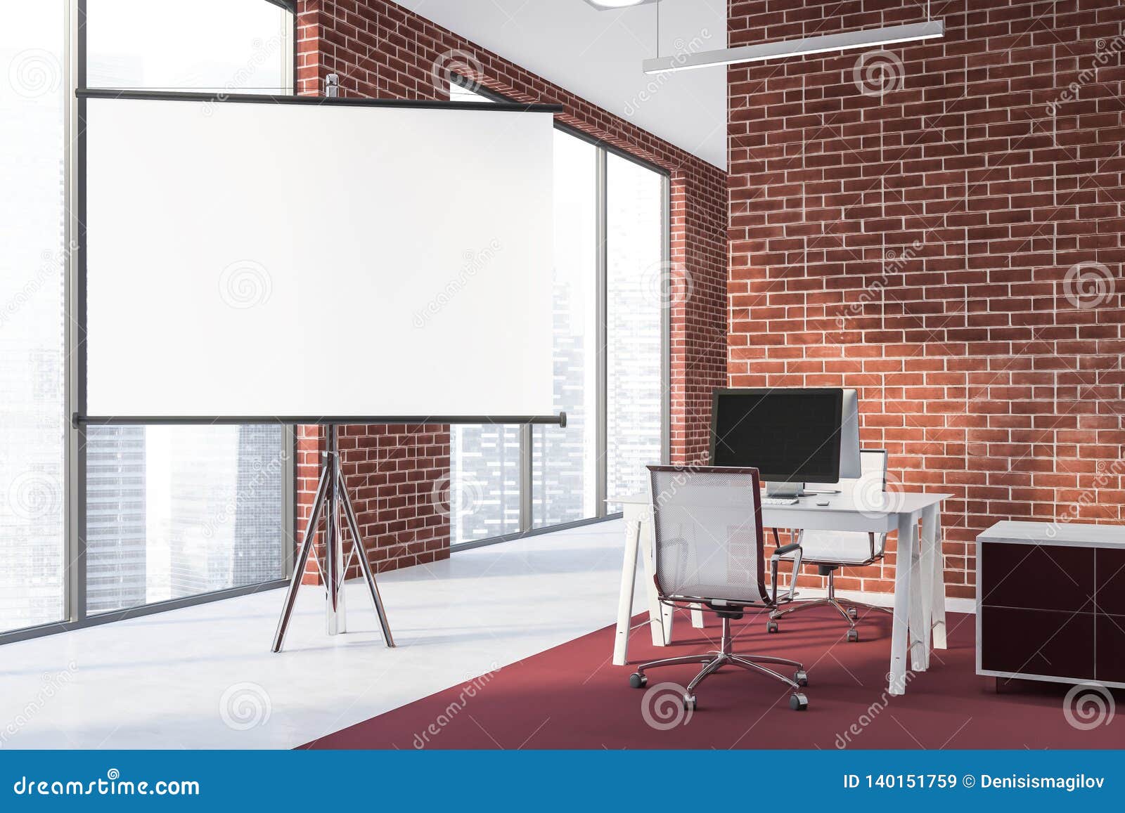 Brick Office Interior with Projector Screen Stock Illustration ...