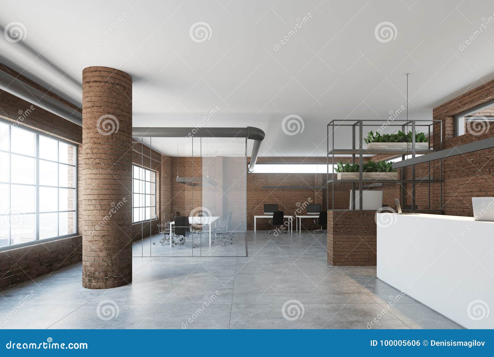 Brick Office with a Reception and Columns Stock Illustration ...