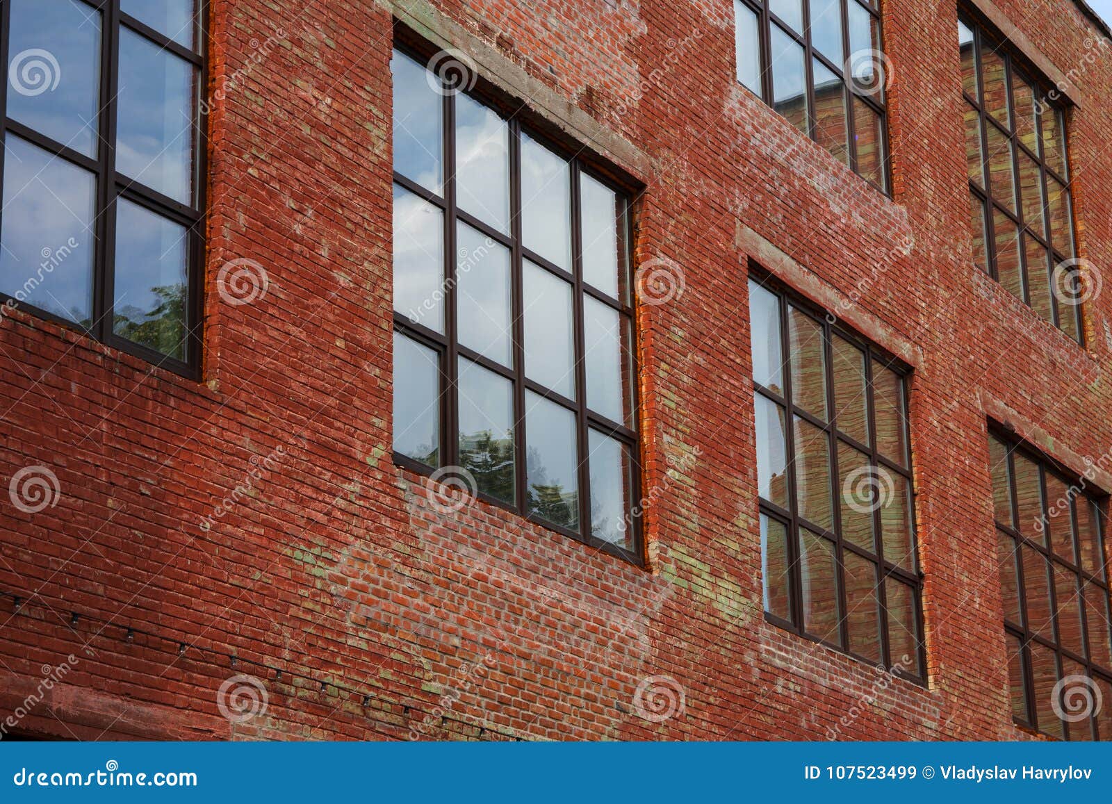 Brick Old Building with Windows Stock Image - Image of estate, glass ...