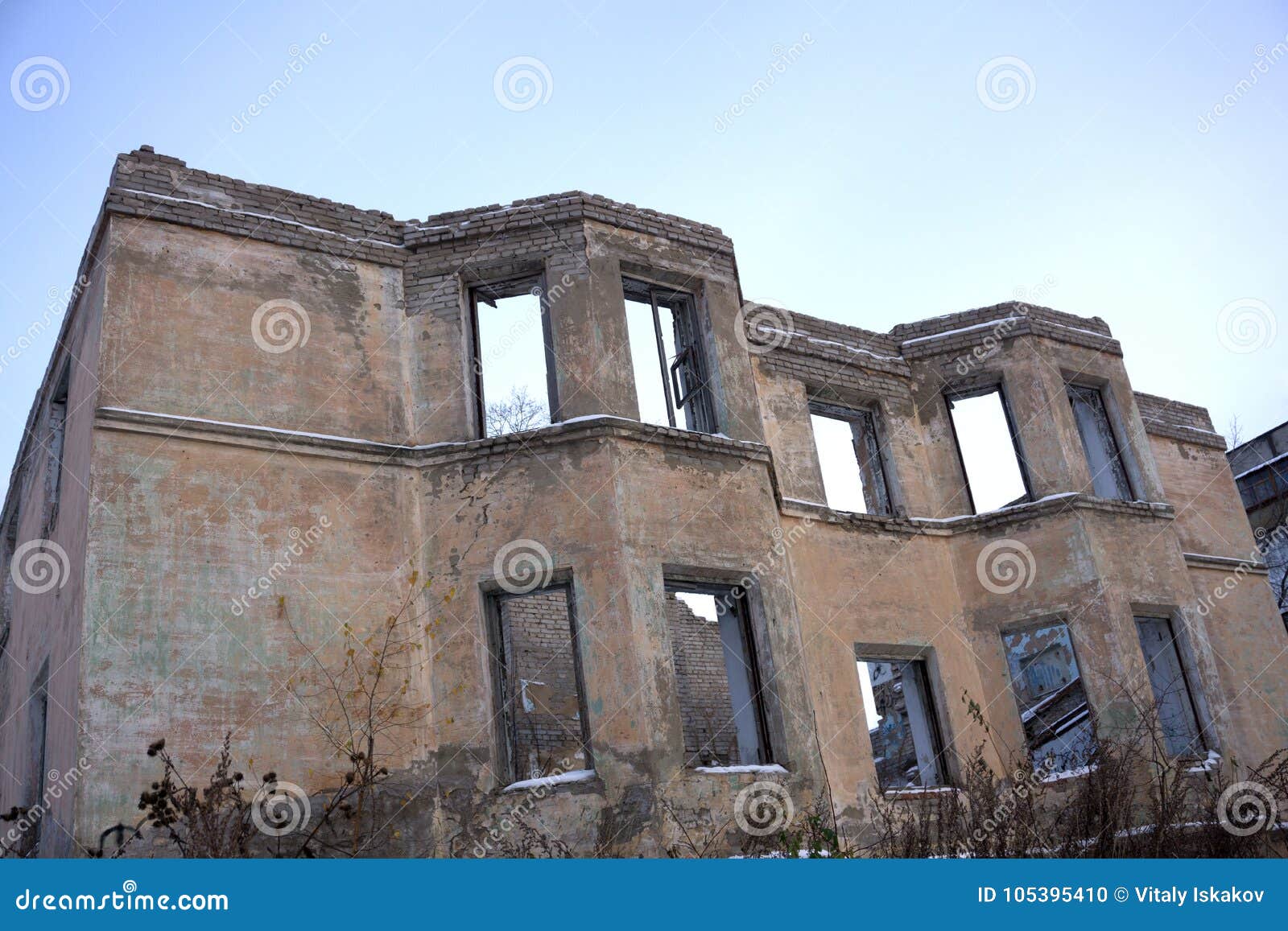 Brick Old Destroyed Building with No Roof and Windows Stock Photo ...