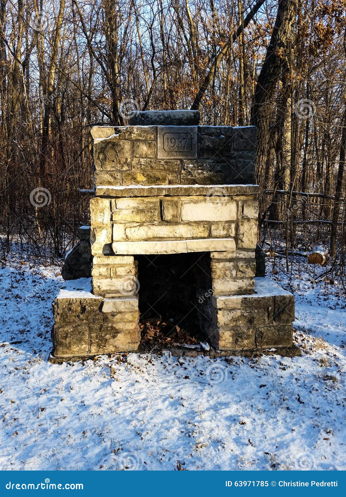 Brick Outdoor Fireplace in Winter Stock Image - Image of winter ...