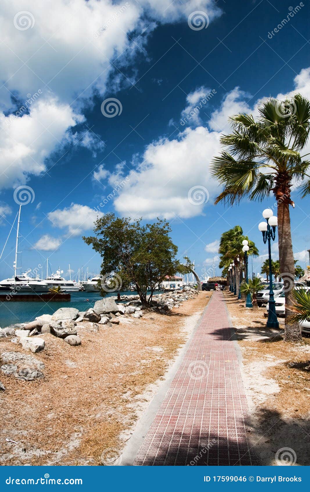 Brick Path Along Tropical Harbor Stock Photo - Image of sunlight ...