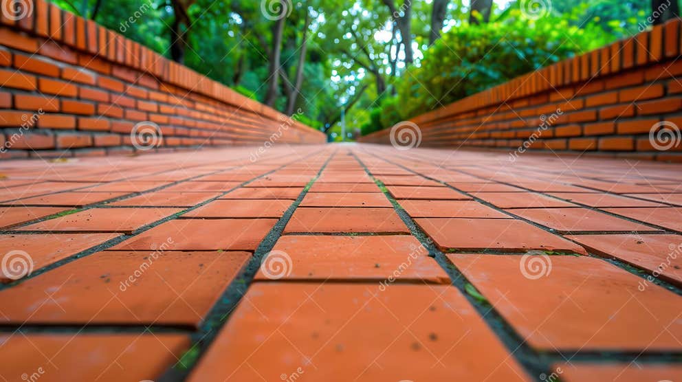 Brick Path in a Lush Green Park, Patterned Bricks Setting ...