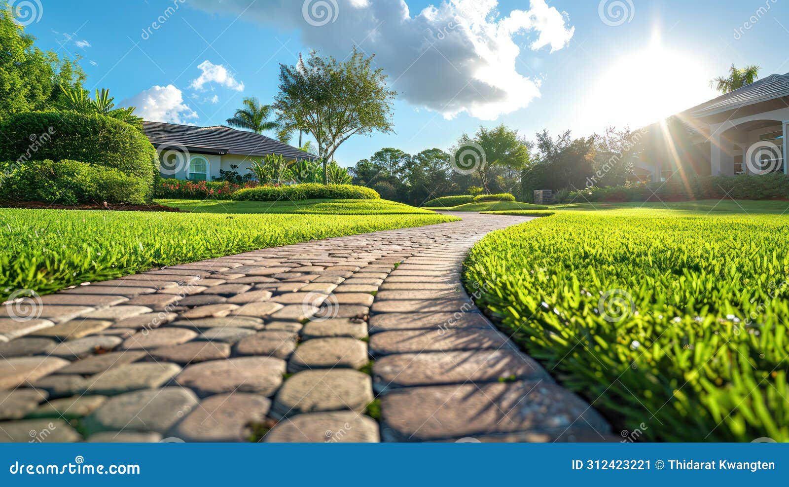 Brick Path or Sidewalk with Perspective Going into the Distance with ...