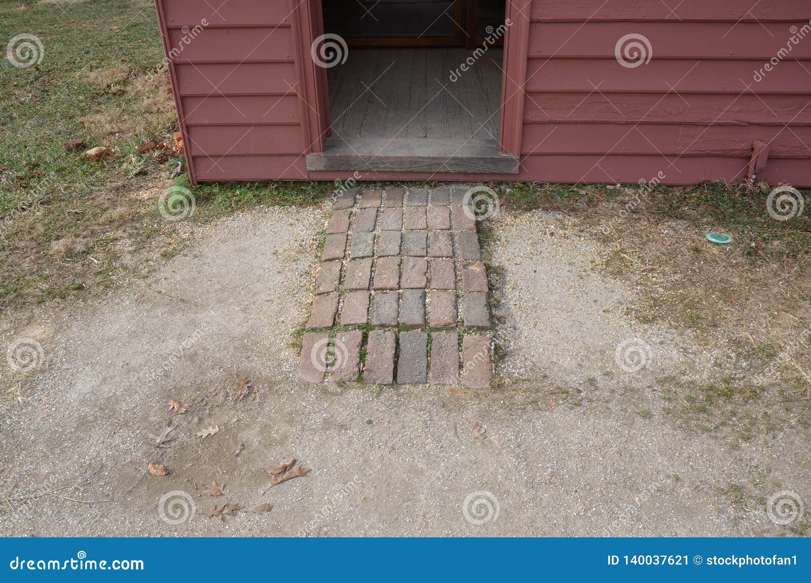 Brick Path or Trailing and Red Building Stock Image - Image of entrance ...