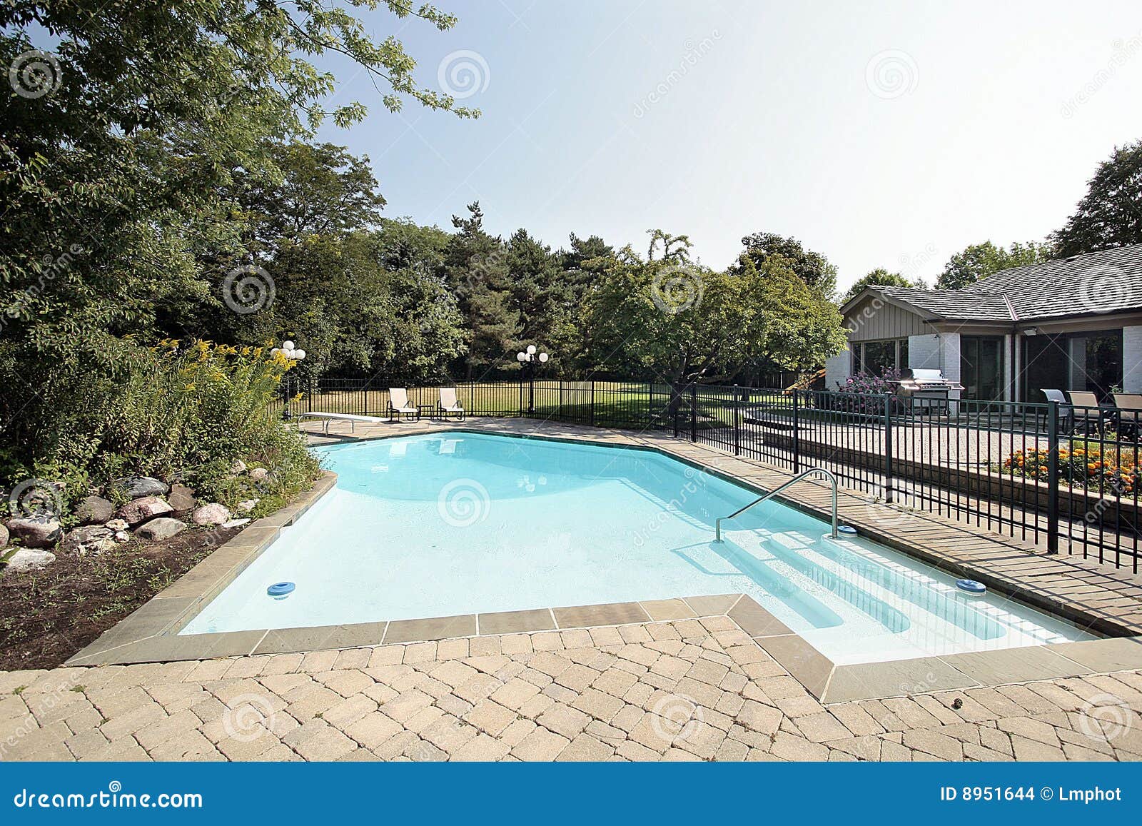 Brick Patio and Swimming Pool Stock Photo - Image of living, yard: 8951644
