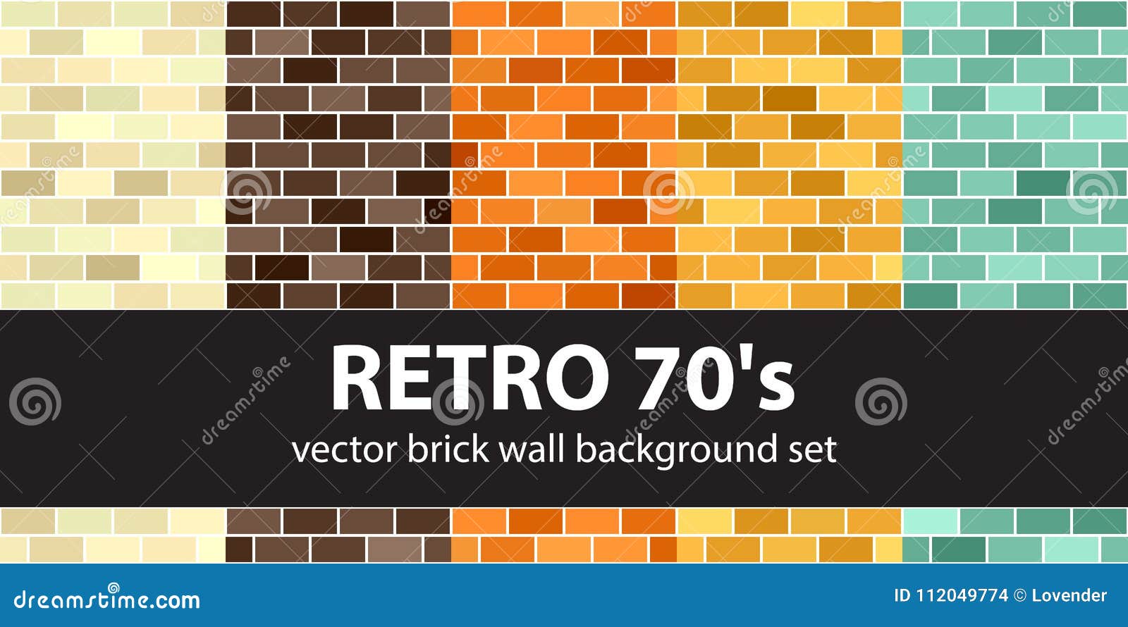 Brick Pattern Set Retro 70s. Vector Seamless Brick Wall Backgrounds ...