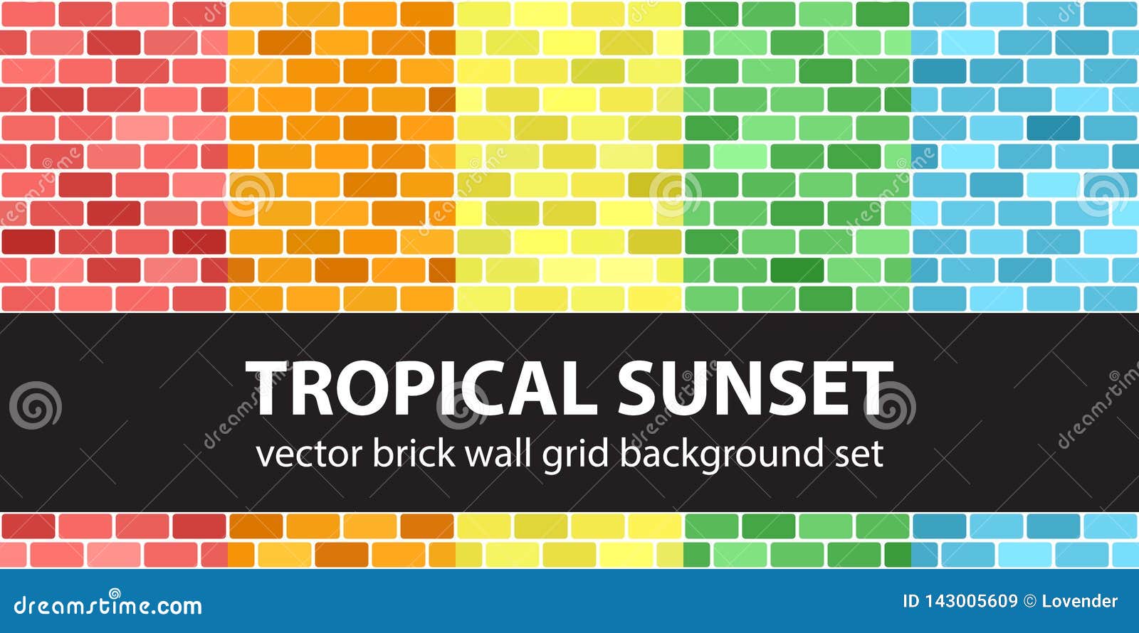 Brick Pattern Set Tropical Sunset. Vector Seamless Brick Wall ...