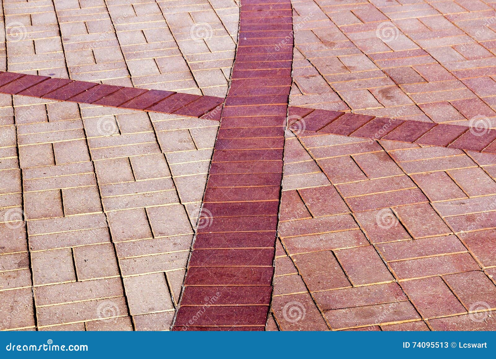 Brick Paved Promenade Background With Red Cross Shape Stock Image ...