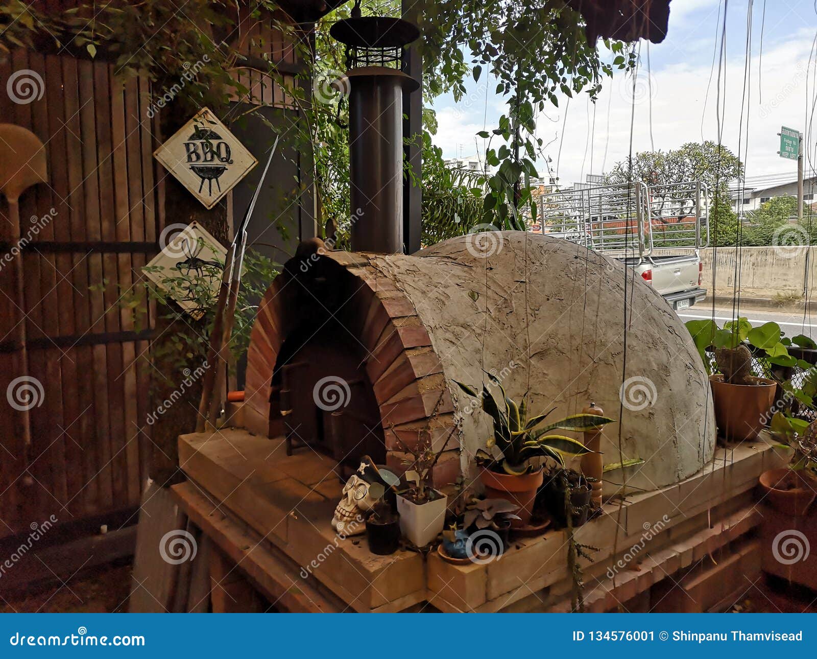 Brick Pizza Oven,Cooking Italian Pizza in a Brick Oven Stock Image ...