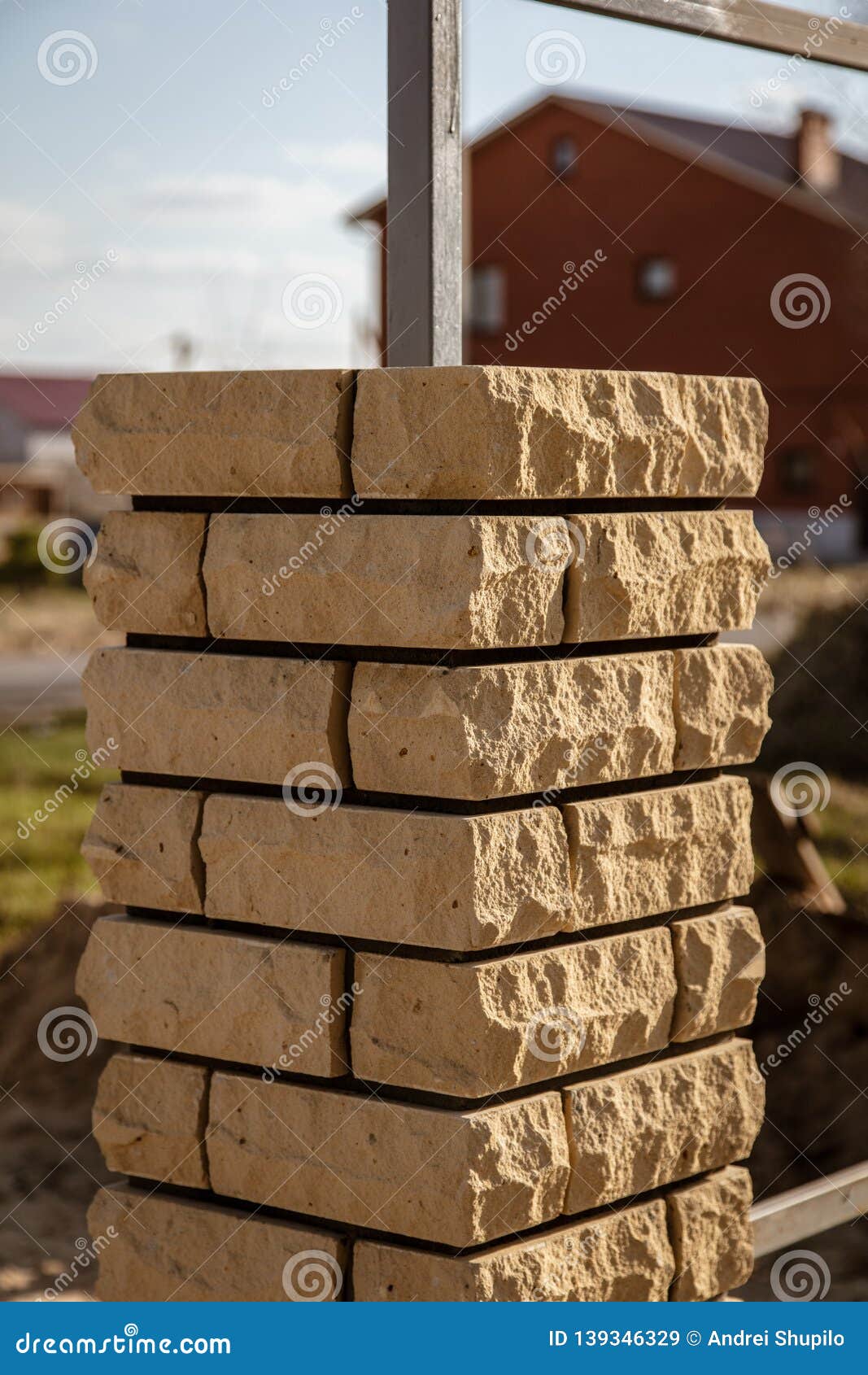 Brick Posts on a Fence As a Background Stock Image - Image of worker ...