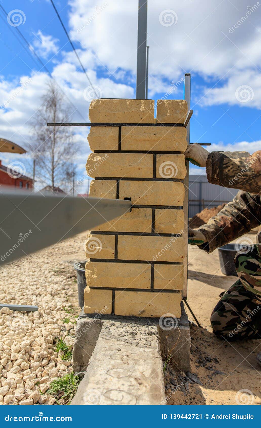 Brick Posts on a Fence As a Background Stock Image - Image of stone ...