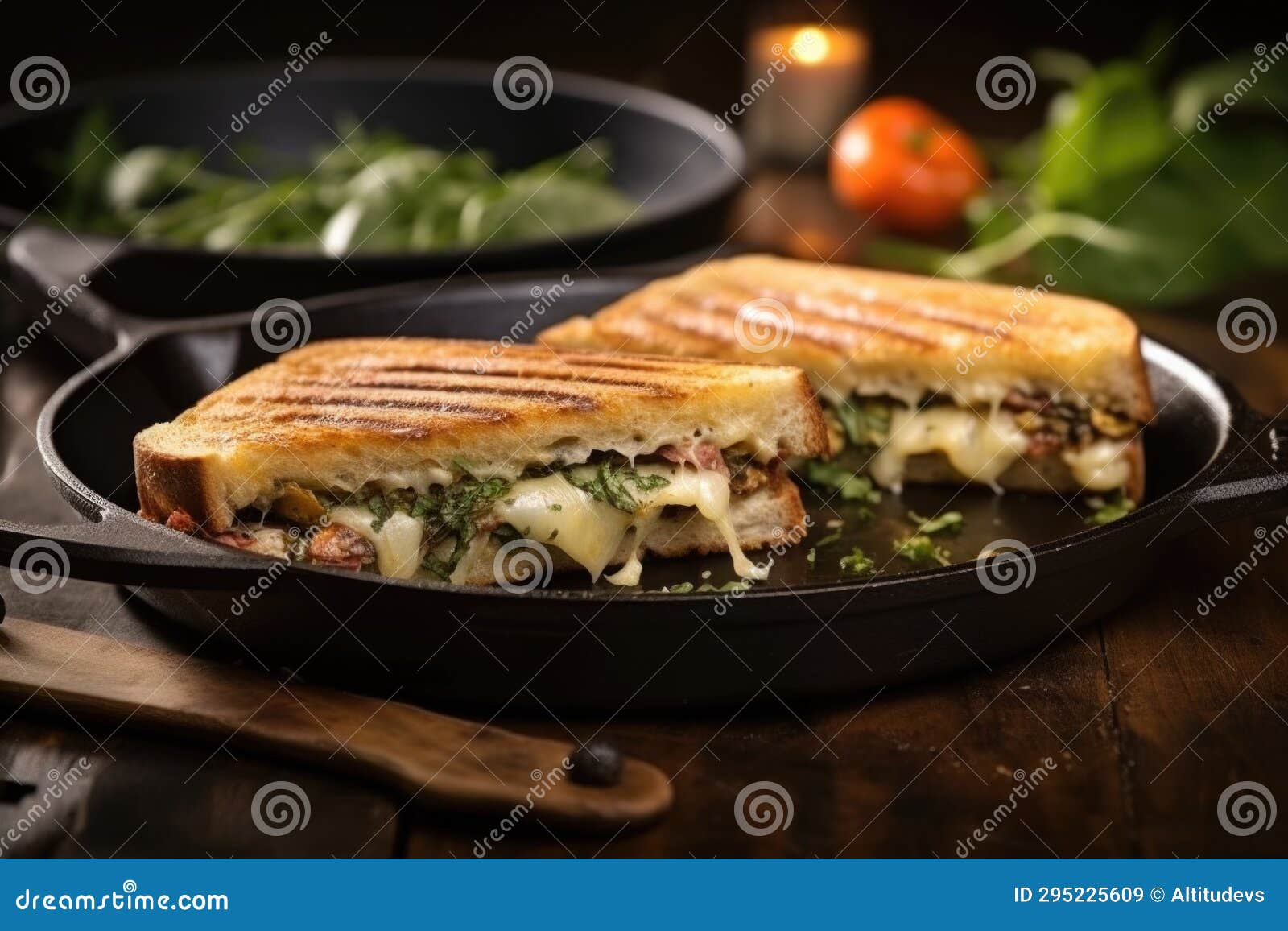 Brick-pressed Gourmet Grilled Sandwich in a Cast Iron Griddle Stock ...