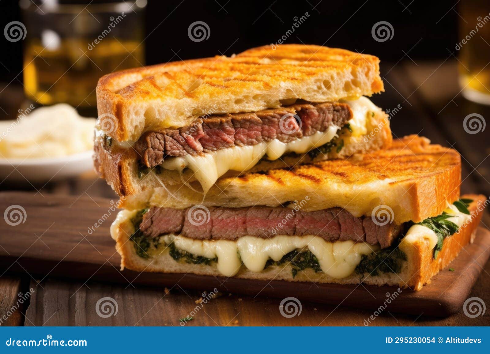 Brick-pressed Grilled Meat Sandwich with Cheese Oozing Out Stock Photo ...