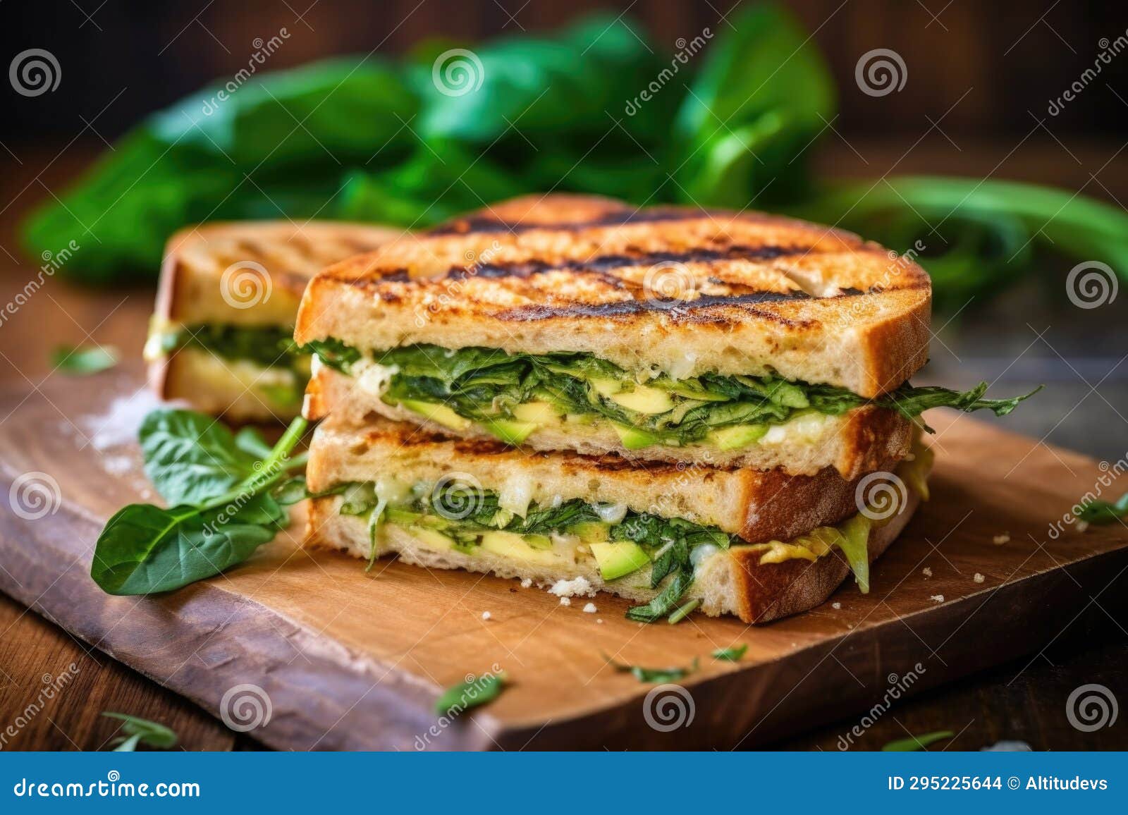 Brick-pressed Grilled Sandwich with Leaves of Lettuce Peeping Stock ...