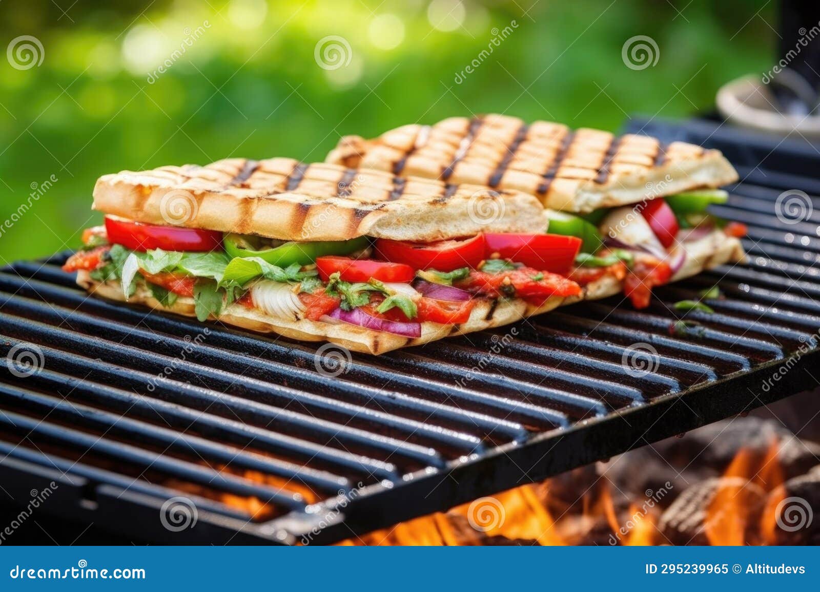 Brick-pressed Packed Sandwich on Bbq Grill Stock Image - Image of ...