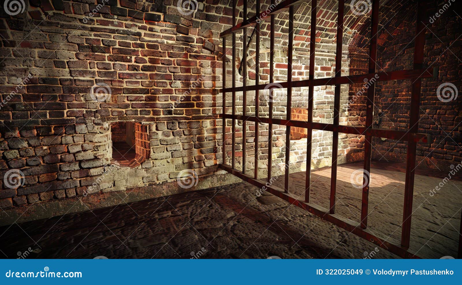 A Brick Prison Cell with Bars and Windows Stock Image - Image of ...