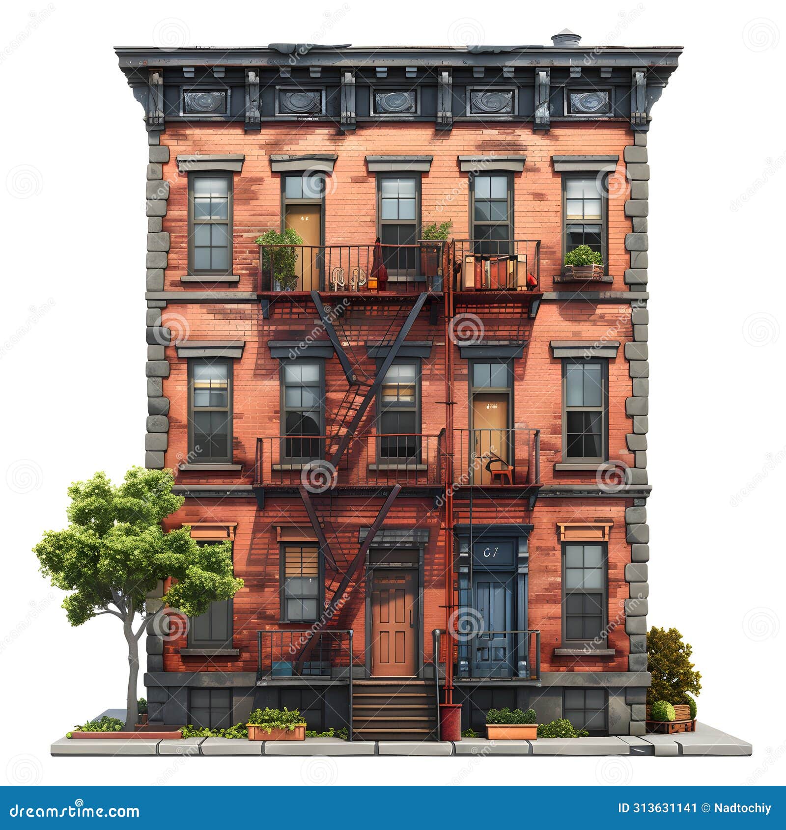 Brick Property in City with Fire Escape, Urban Design, Tower Block ...