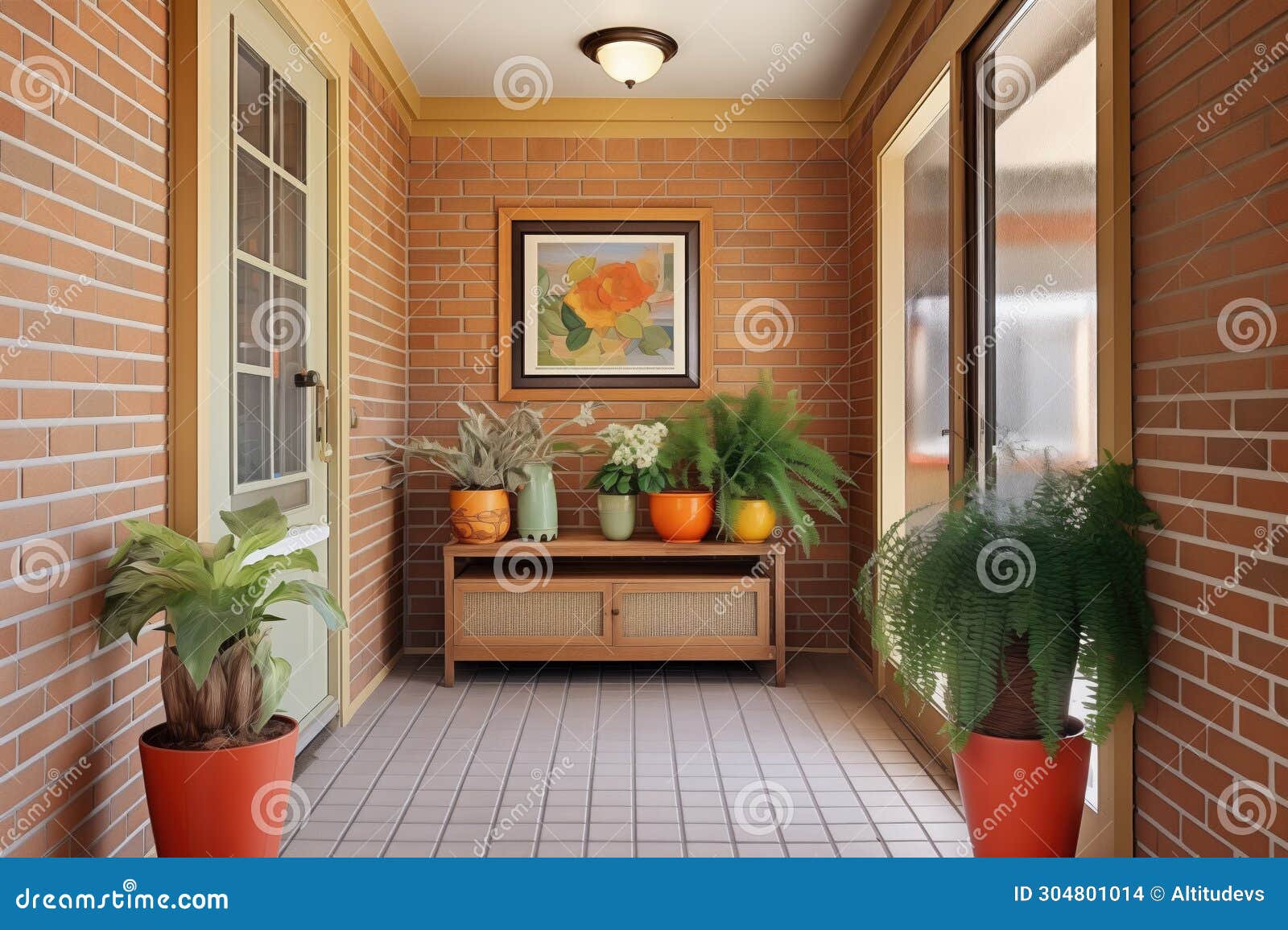 Brick Ranch House With Yellow Daisy Garden Stock Image | CartoonDealer ...