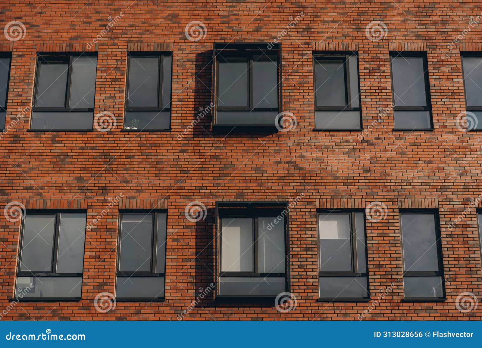 Brick Red Facade of Modern Office Building, Windows in Row Stock Photo ...