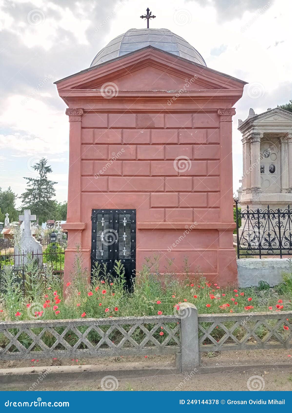 Brick-red Mausoleum in a Cemetery Stock Photo - Image of brick, grave ...