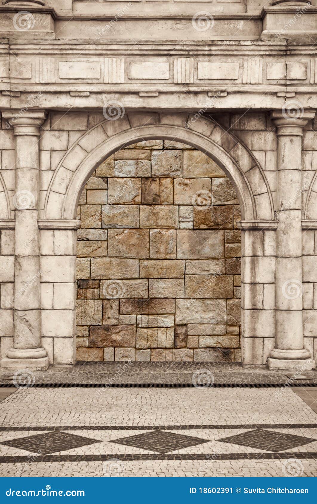 Brick Roman Door with Barrier Stock Image - Image of cement, enter ...