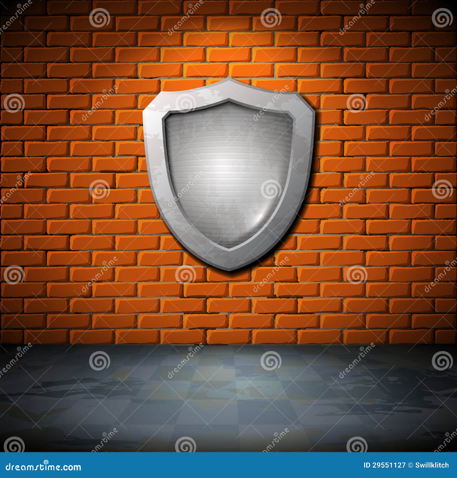 Brick Room with Steel Shield Stock Vector - Illustration of retro ...