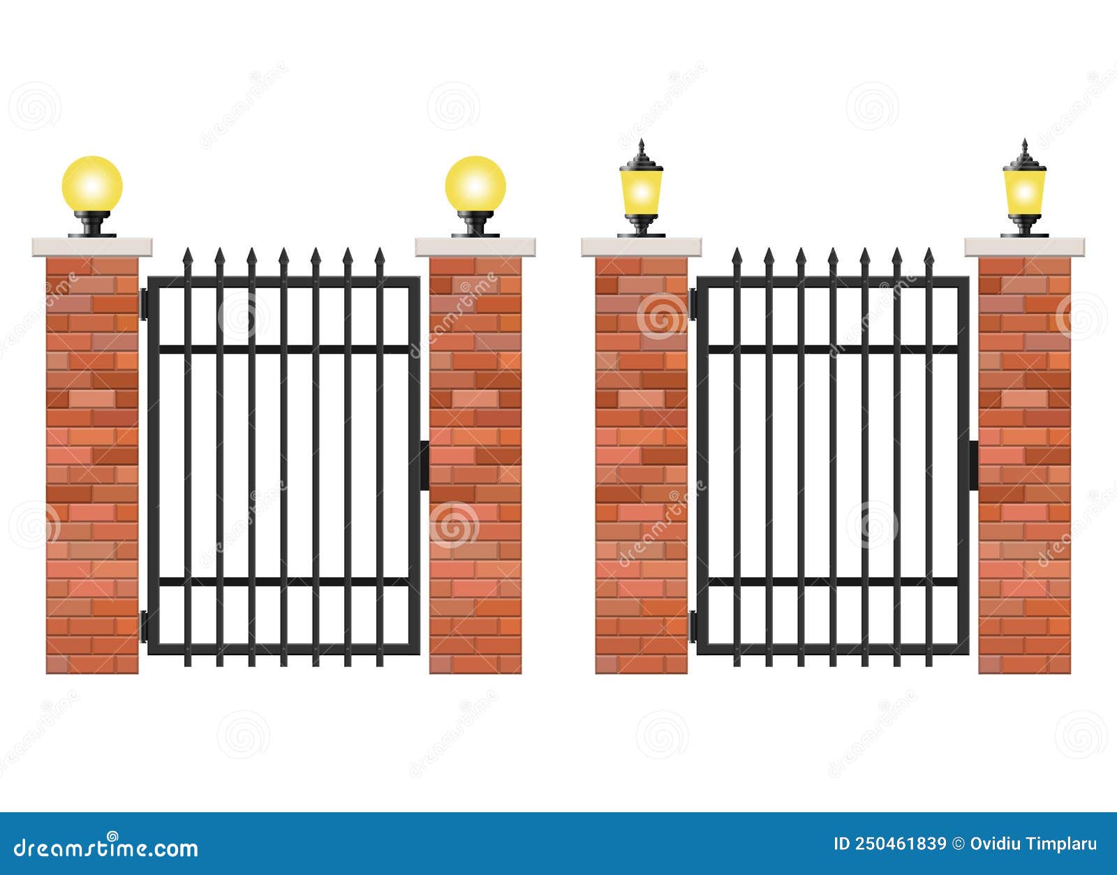 Brick and Steel Gate Isolated on White Background Stock Vector ...