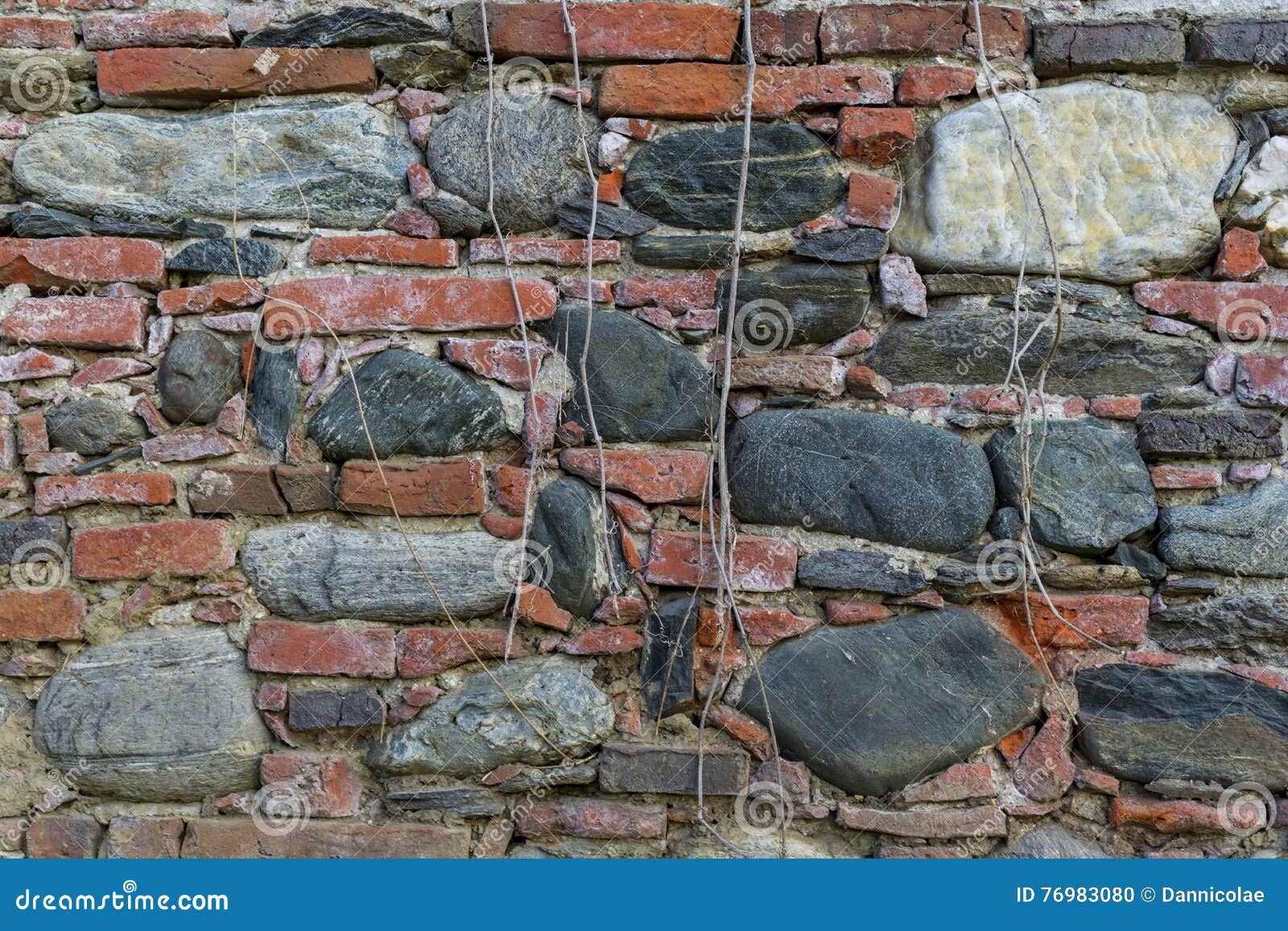 Brick and Stone Masonry in the Old Walls of a Medieval Castle. Stock ...