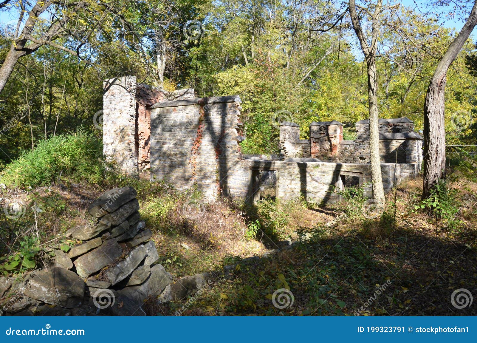 Brick and Stone Structure Ruins and Trees Stock Image - Image of ...