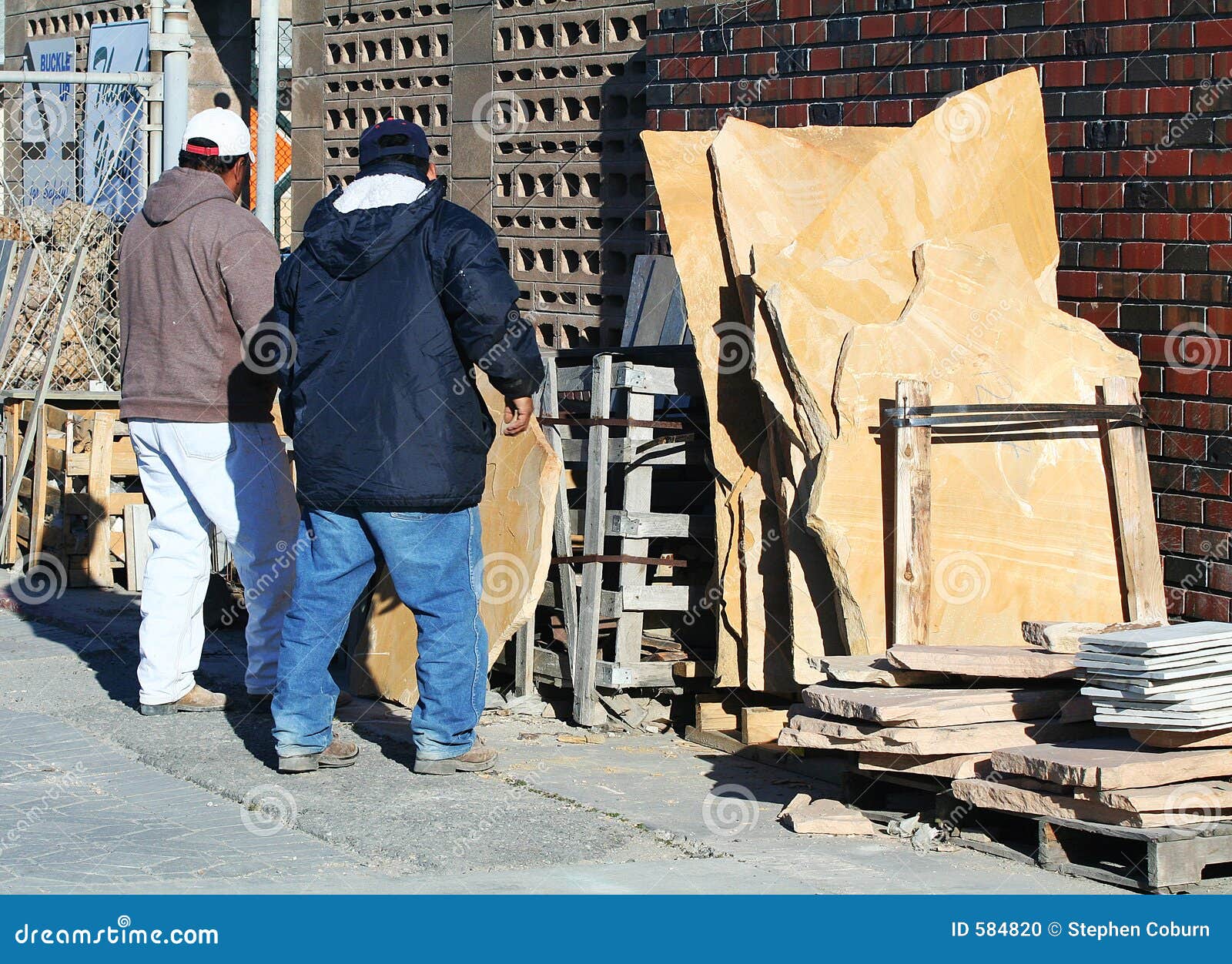 Brick and Stone Workers stock photo. Image of layers, connection - 584820