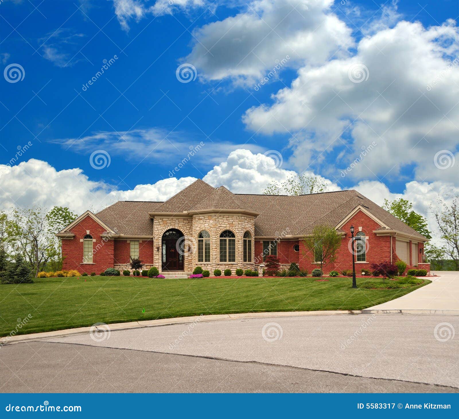 Brick Suburban Ranch Home stock image. Image of spring - 5583317