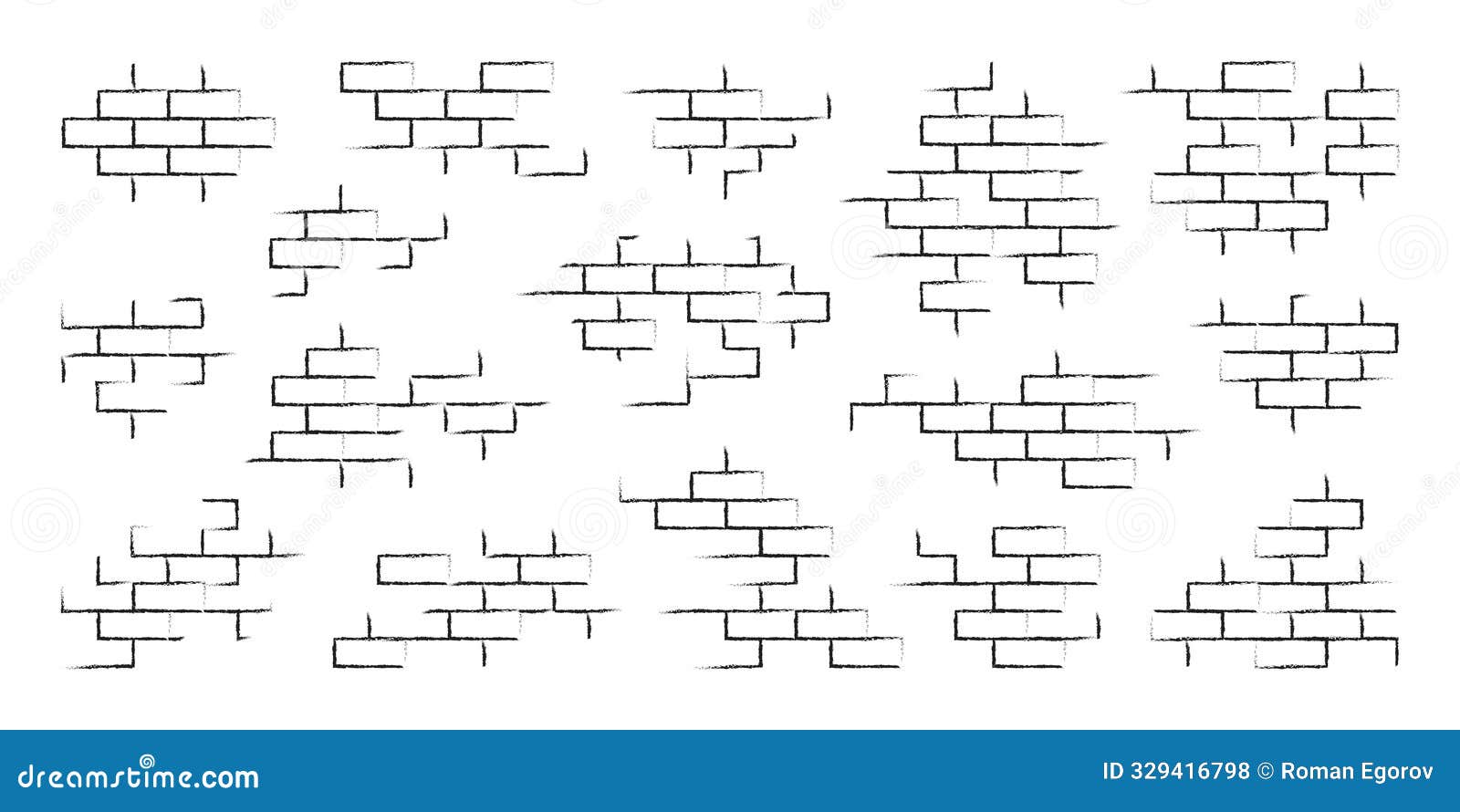 Brick Texture. Stone Building Wall Sketch. Old Masonry Grunge Elements ...