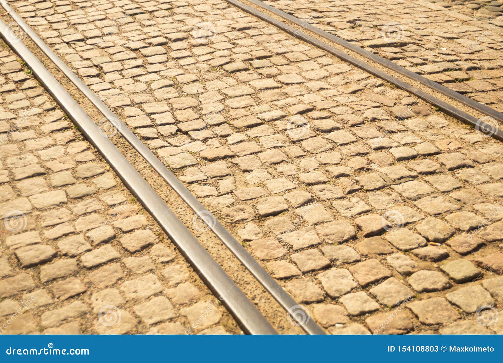 Brick Texture. Tram Rails on Stone Pavement Texture Stock Image - Image ...