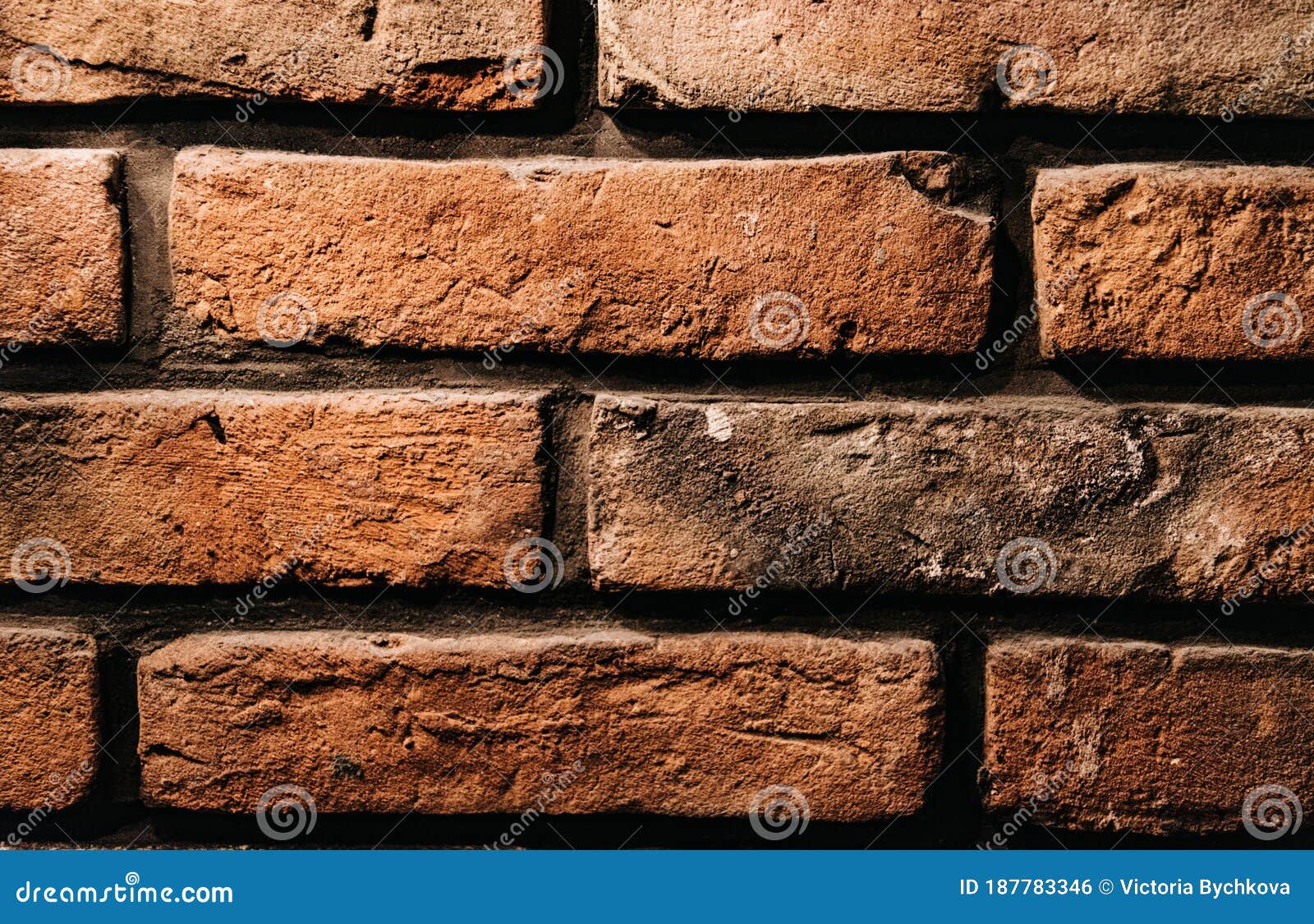 Brick Texture Wall of Red, Natural, Old, Battered Brick. Close-up ...