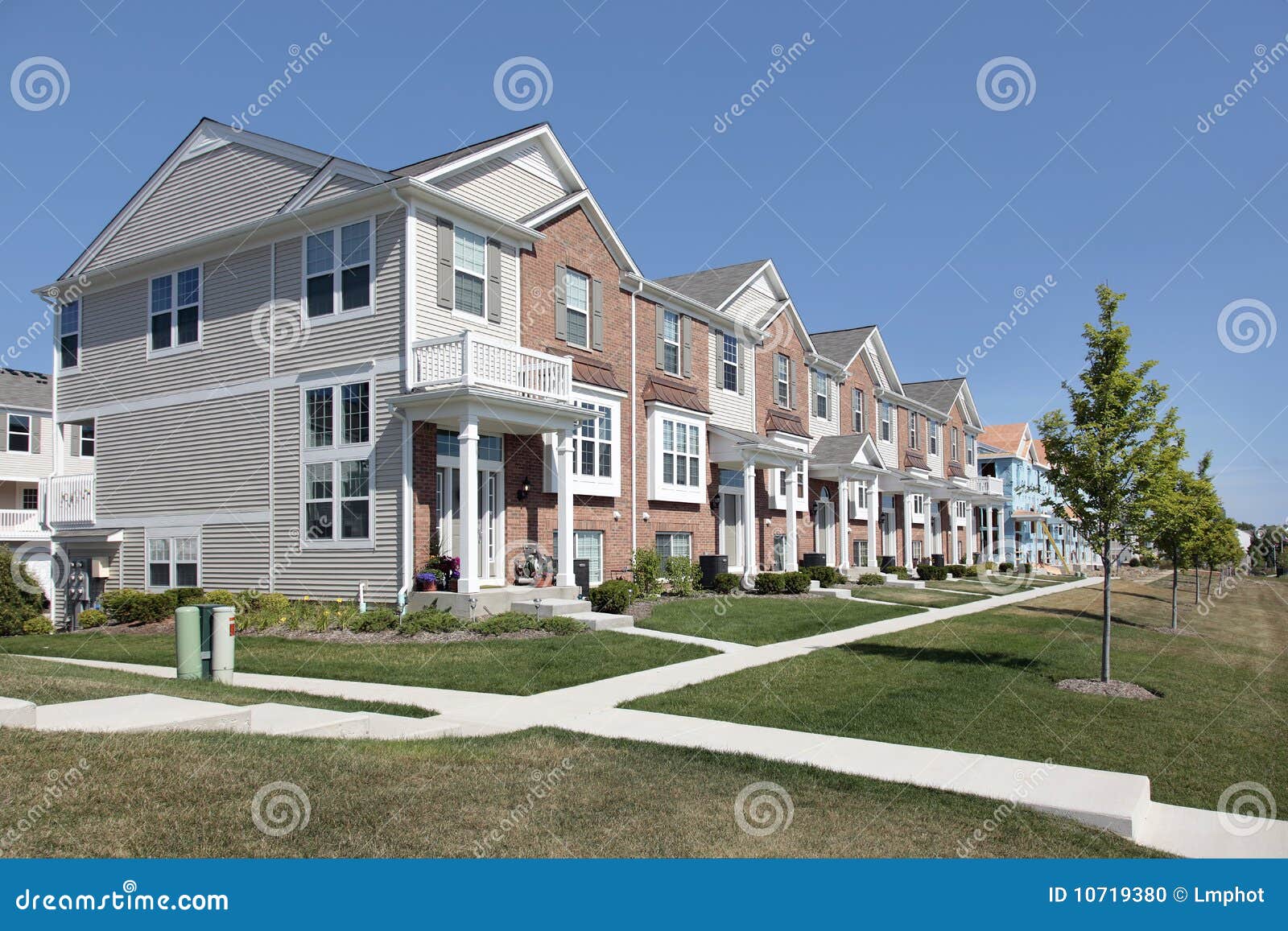 Brick Townhouses in Suburban Development Stock Photo - Image of ...
