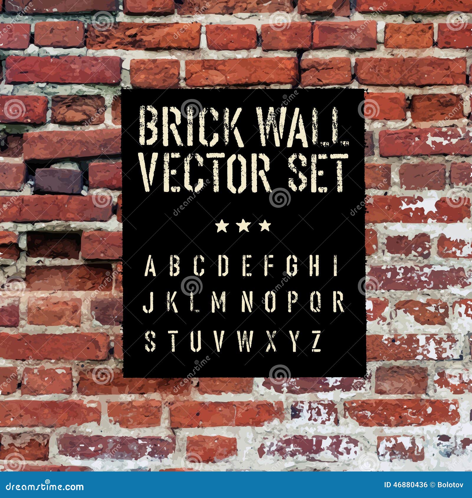 Brick Traced Texture, Stencil Alphabet and Grunge Rectangle Stock ...