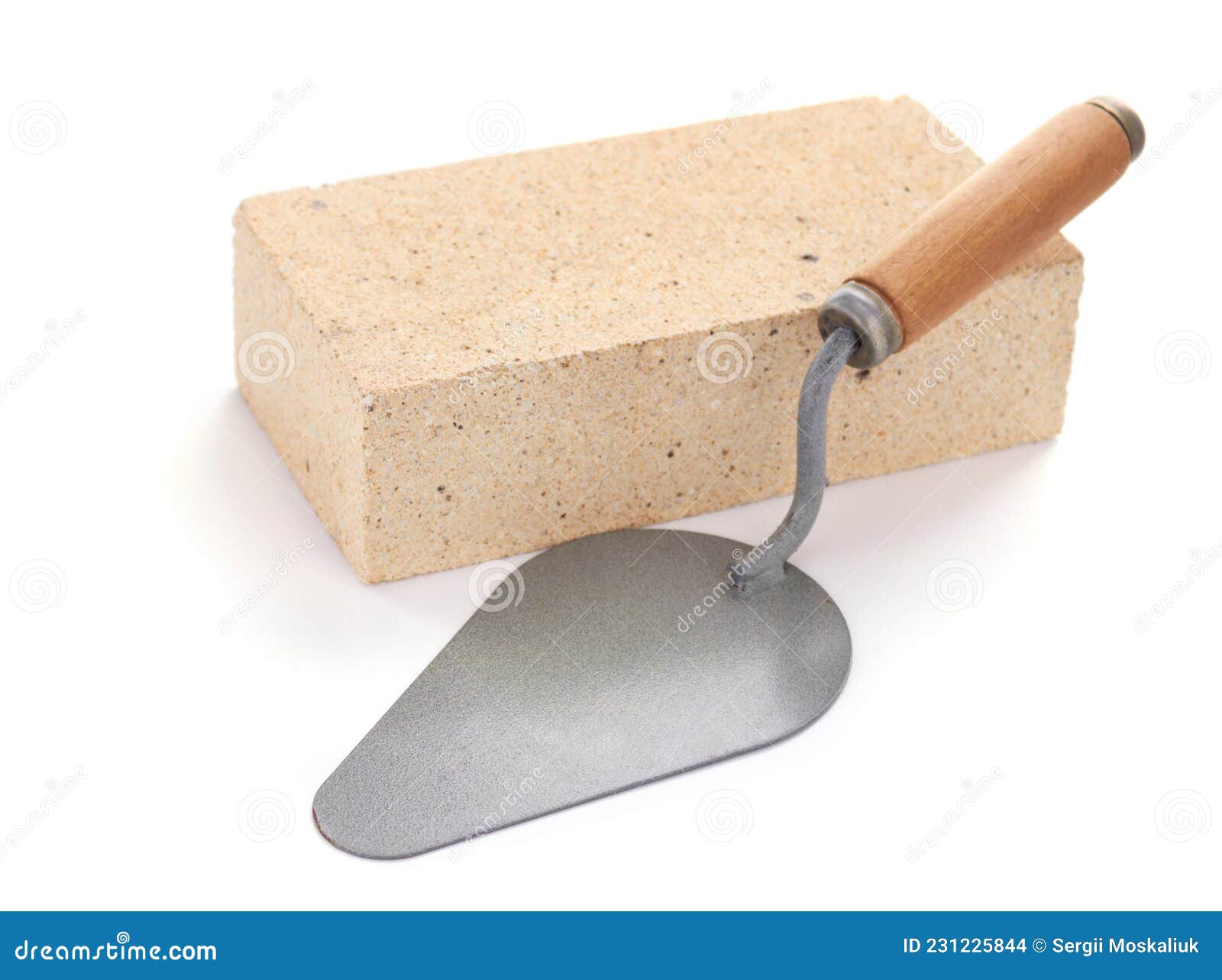 Brick and Trowel Tool Isolated at White Background. Construction Brick ...